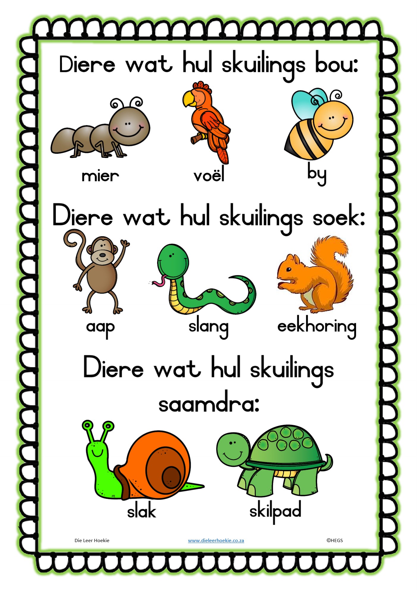 Printed Products: A3 - Diere en hul Skuilings